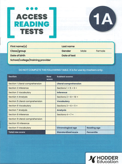 Access Reading Test (ART) pack of 10 - Form A Kit - The Dyslexia Shop