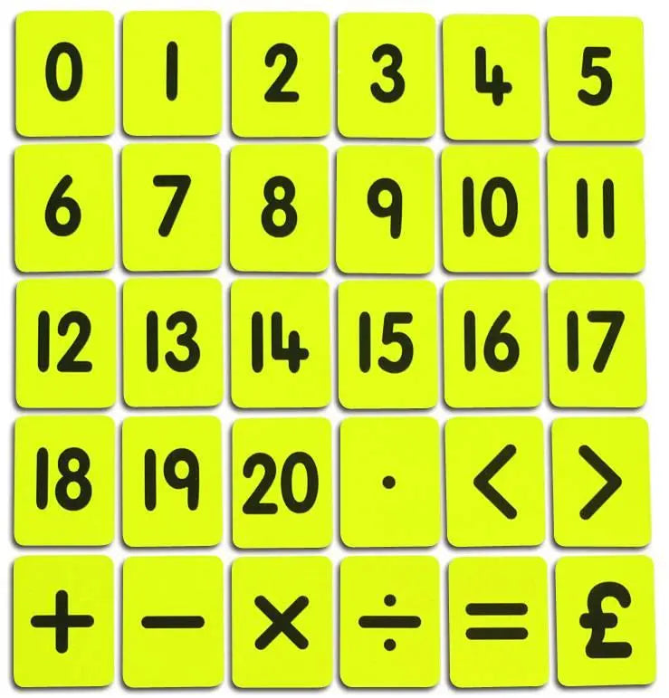 CHILD’S 0-20 NUMBER AND FUNCTIONS CARD SET – YELLOW - The Dyslexia ...