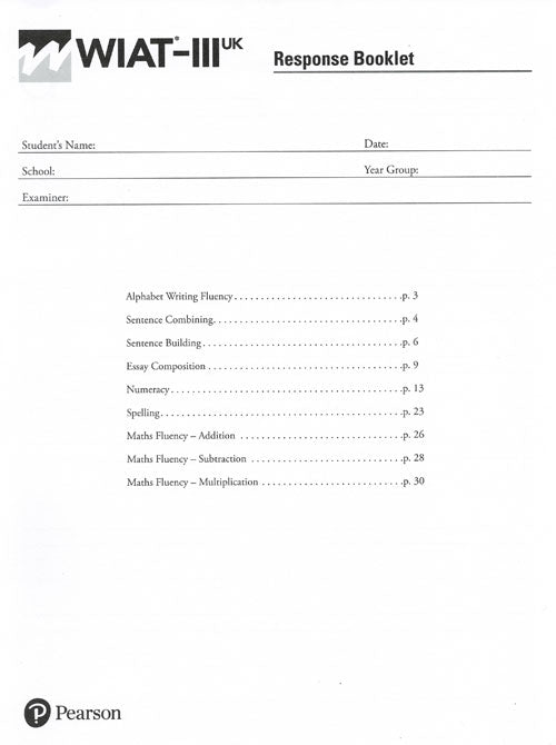 WIAT-III UK Record forms - The Dyslexia Shop